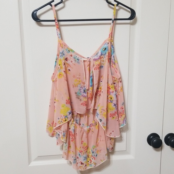 Tops | Pastel Pink Floral Flowy Layered Tank Top | Poshmark